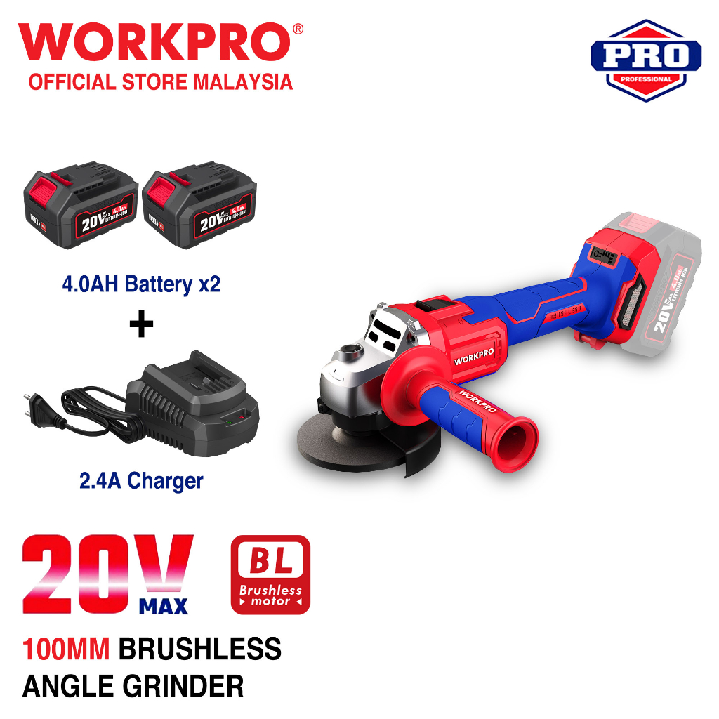 WORKPRO 20V 100mm BRUSHLESS ANGLE GRINDER 8500RPM | Shopee Malaysia