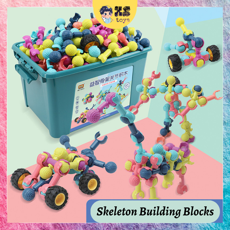 (Free Box)110/175pcs Skeleton Building Blocks For Kids Toy DIY Assemble ...