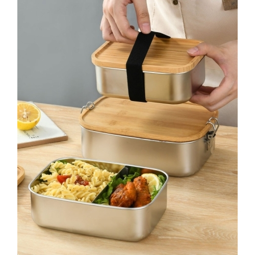 Muji Style Stainless Steel Lunch Box Food Storage Box With Bamboo Wood ...