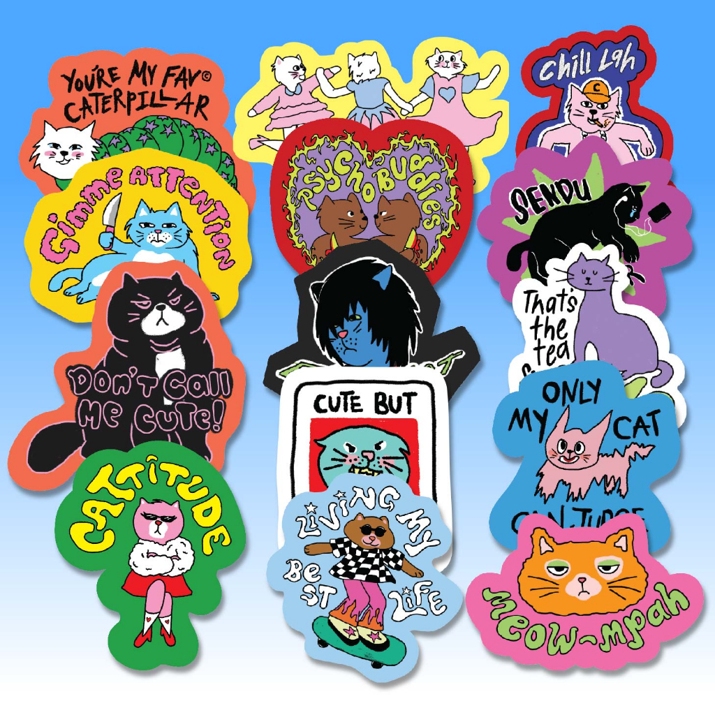 Cool Cat Stickers Vinyl Waterproof For Phone Journal Laptop Bottle ...