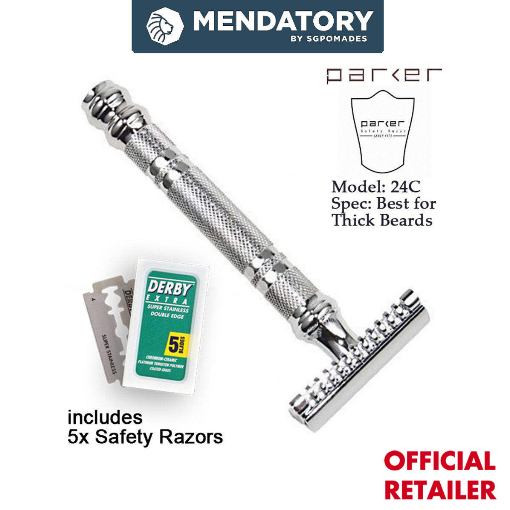 Parker 24C -Three Piece OPEN COMB Double Edge Safety Razor (4 Piece ...