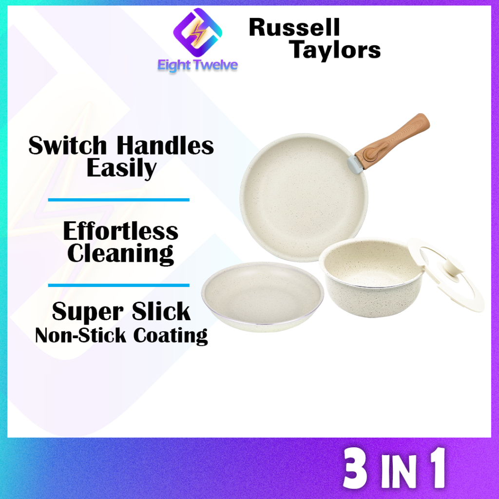 RUSSELL TAYLORS Detachable Handle Non-Stick Cookware Set | CW-4 ...