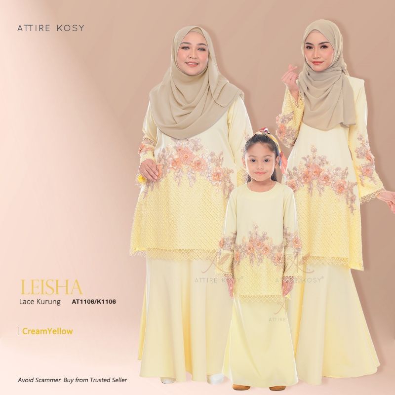 🔥TEMA SEDONDON CREAM YELLOW - SET SEDONDON FAMILY IBU (SIZE 32-60) DAD KIDS KURUNG LACE MODEN ...