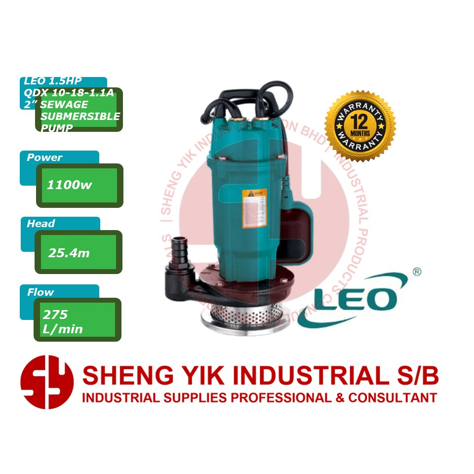 SYI LEO 1.5HP SEWAGE SUBMERSIBLE PUMPS QDX 10-18-1.1A , QDX 15-14-1.1A (220v) | Shopee Malaysia