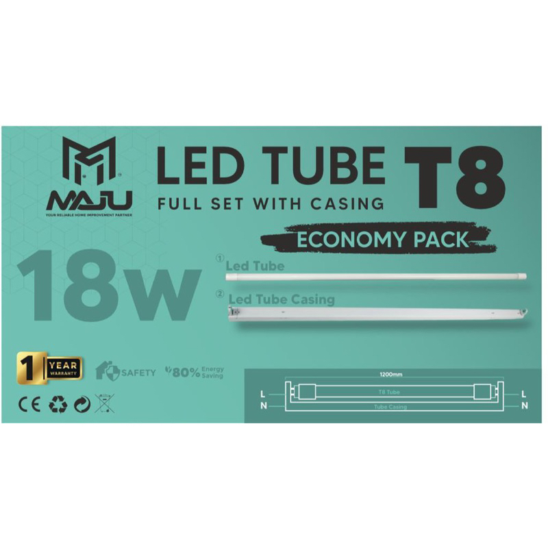 MAJU 18W T8 DAYLIGHT LED TUBE COMPLETE SET | Shopee Malaysia