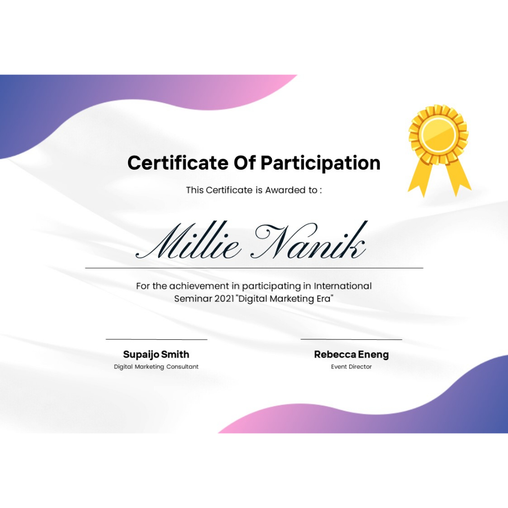 CERTIFICATE / SIJIL TEMPLATE_LANDSCAPE [EDITABLE] Purple and Pink ...