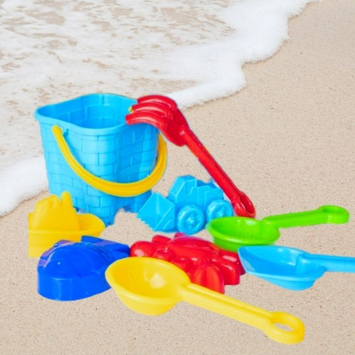 Beach Toy Bucket Set with Watering Can Rake Shovel Mould Sand Castle ...