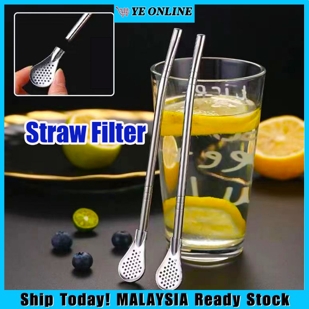 Stainless Steel Straw Filter Reusable Metal Straw Spoon Cocktail ...