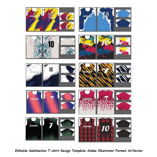 Editable sublimation shirt design Set1 | Jersey Sublimation + Mockup ...