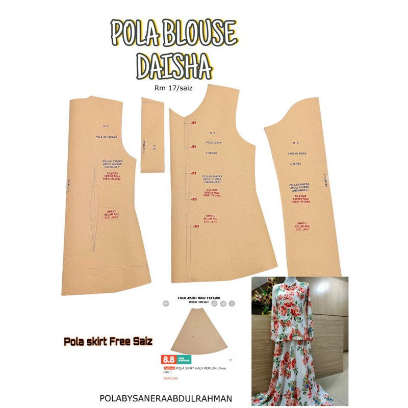 POLA BLOUSE DAISHA ( DEWASA ) | Shopee Malaysia