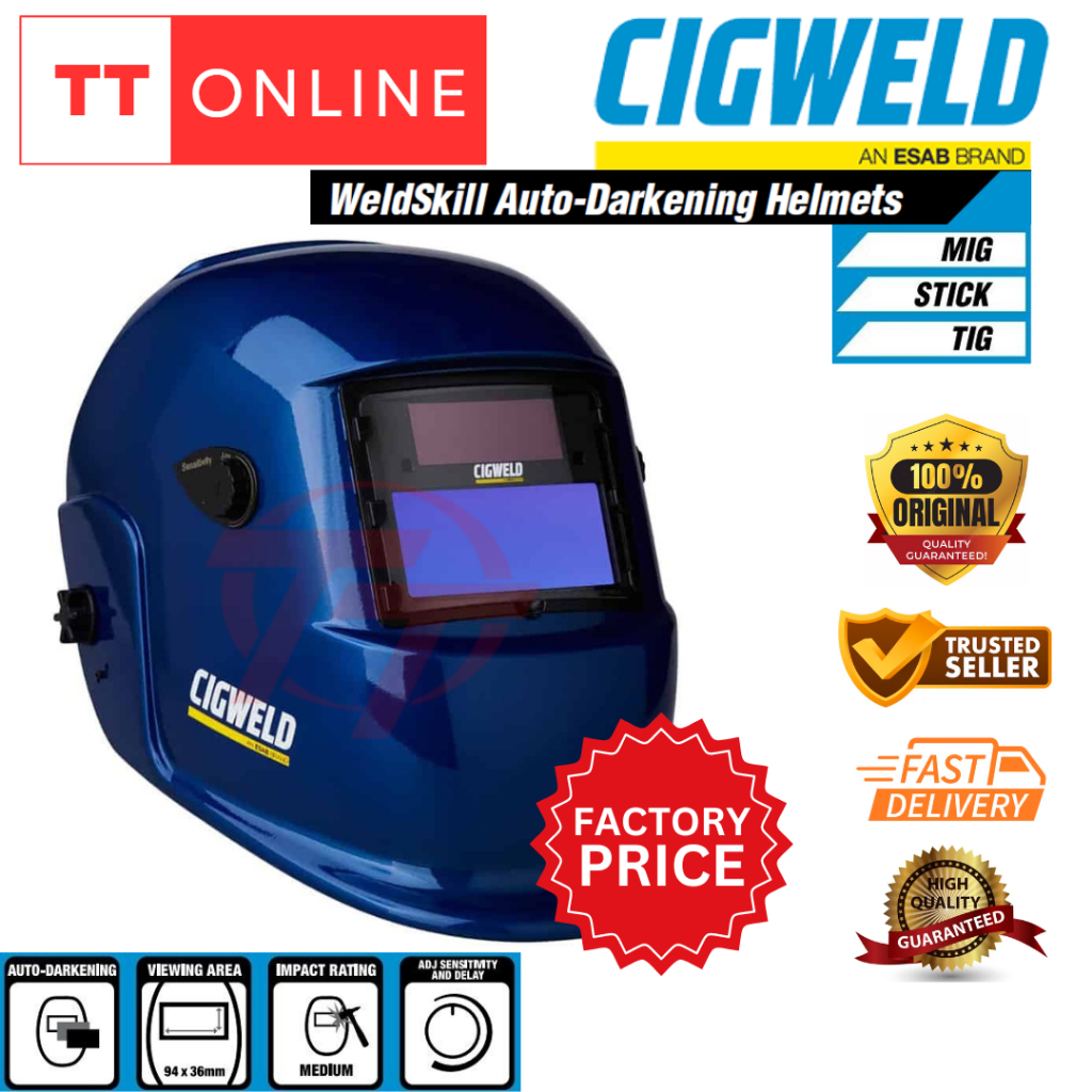 CIGWELD Weldskill Auto Darkening Helmet (Blue) Auto Darkenin Topi ...