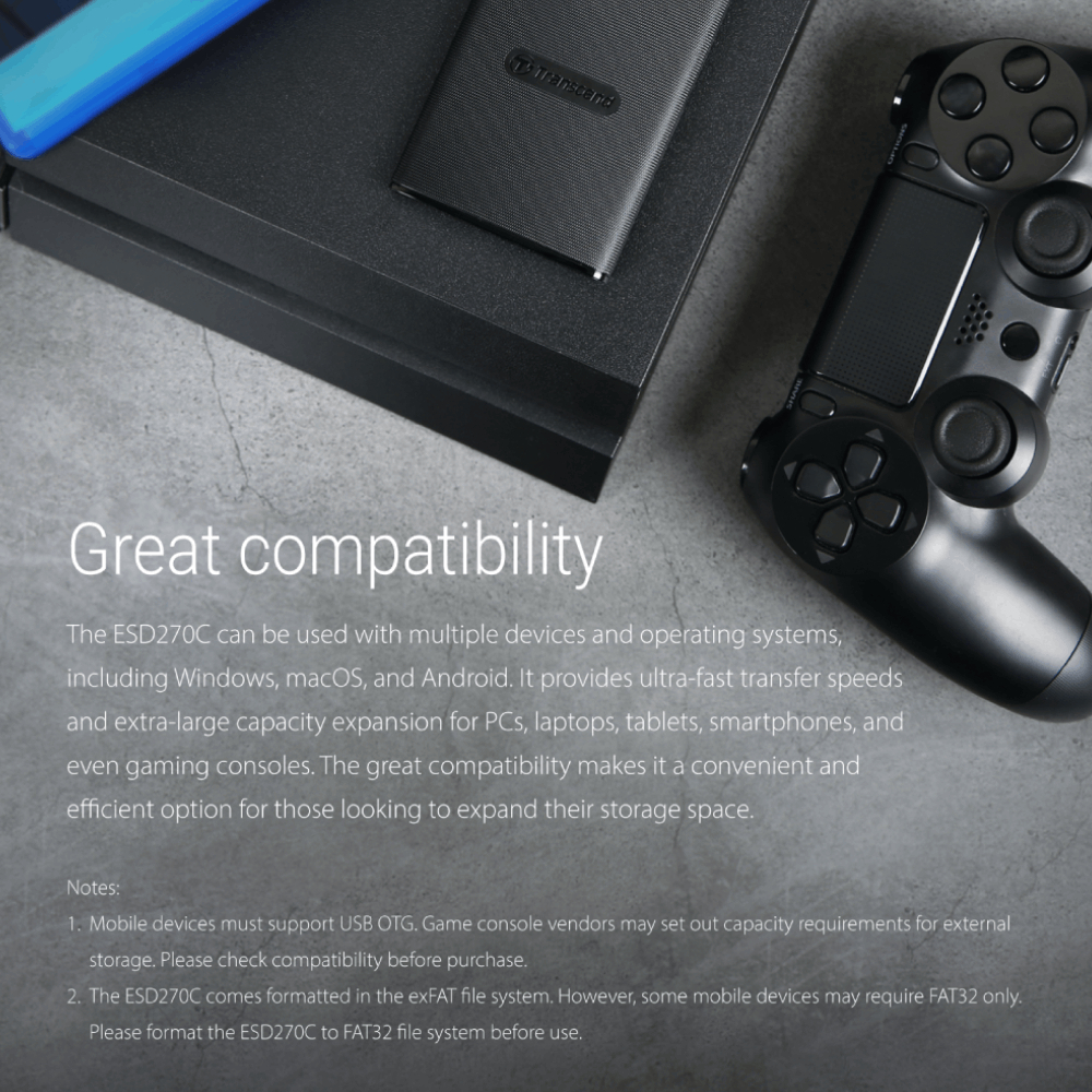 Transcend ESD270C Portable SSD 3D NAND Type-C (250GB/500GB/1TB/2TB ...