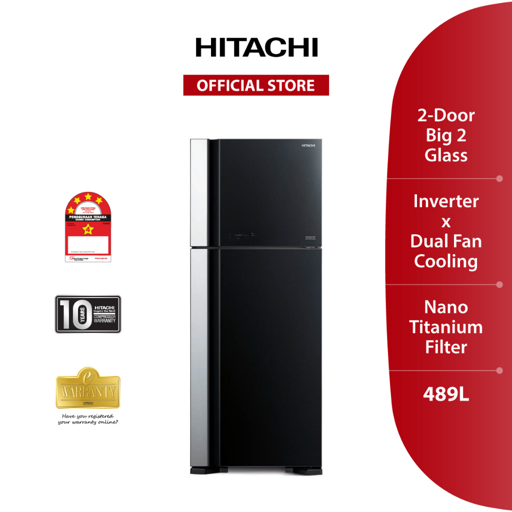 Hitachi Inverter 2 Door Glass Refrigerator - Glass Black/Glass Gray ...