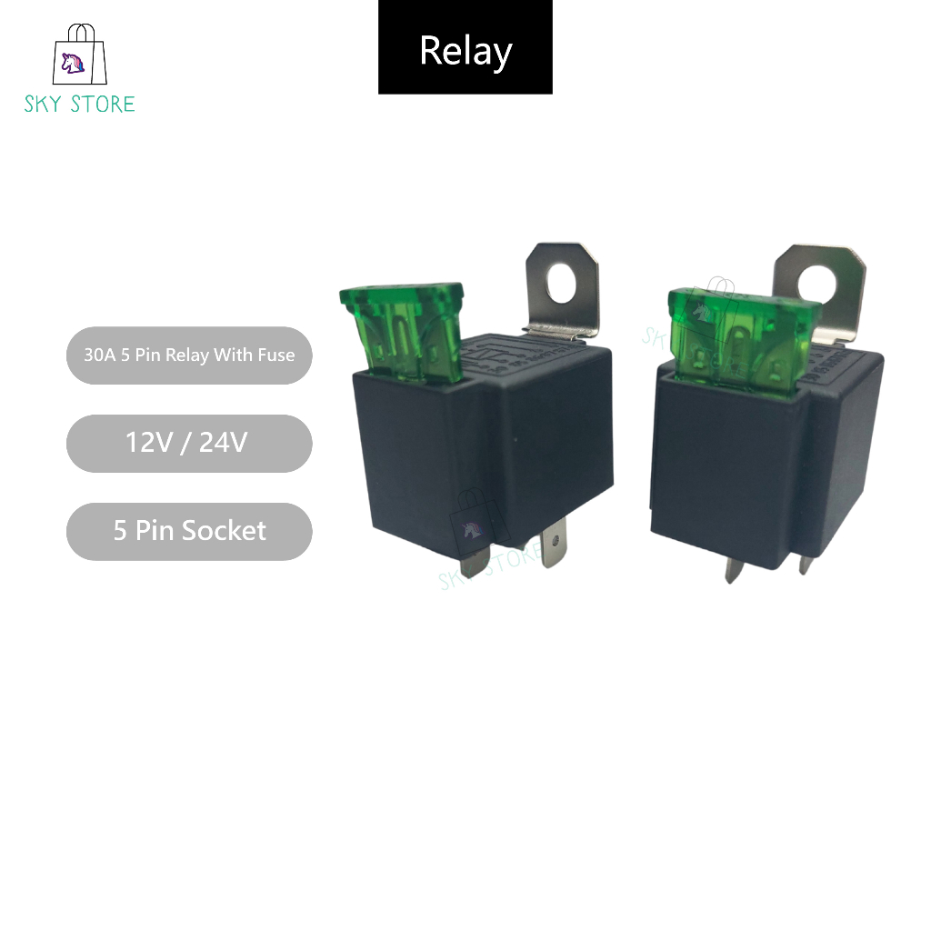 🔥 READY STOCK 🔥 30A 12/24V 5 PIN RELAY CAR WITH FUSE AND STEEL HANGING ...