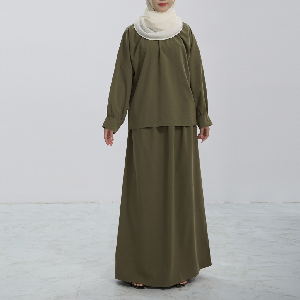Suit Muslimah One Set Muslimah Women Top Blouse Round Neck + Bottom ...