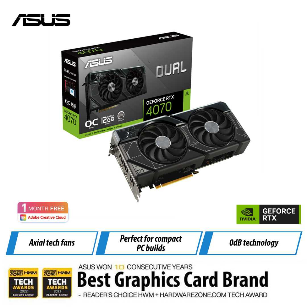 ASUS Dual GeForce RTX 4070 OC Edition With Two Powerful Axial-Tech Fans ...