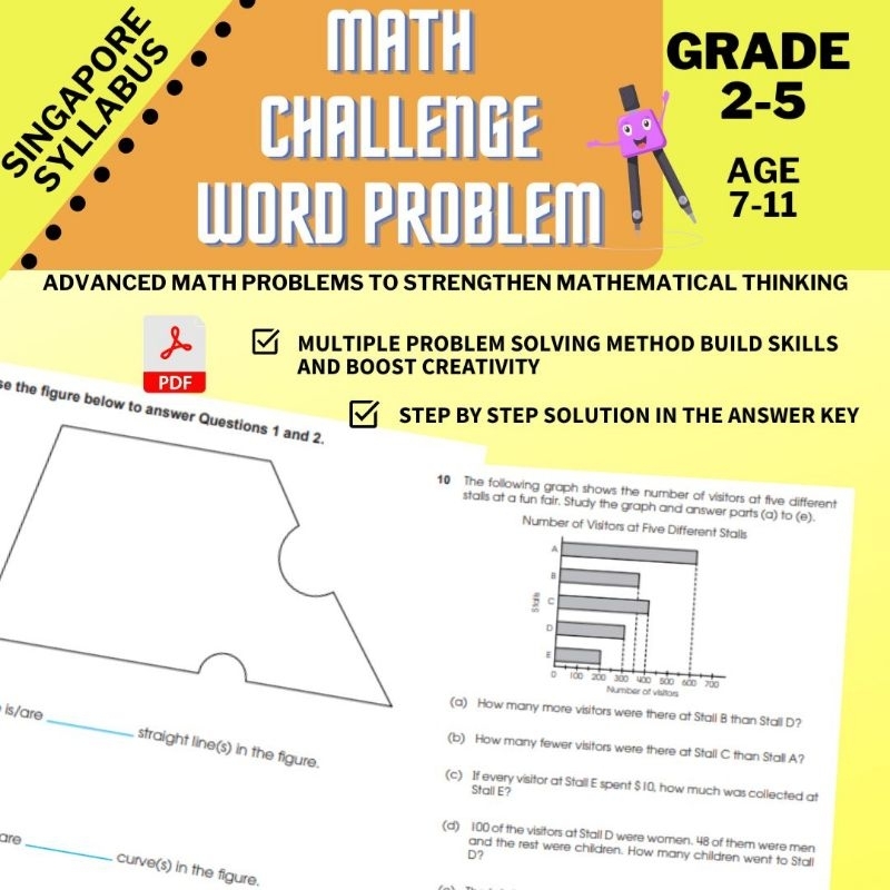 M16 Math challenge Word Problems Primary Grade 2-5 Singapore Syllabus ...