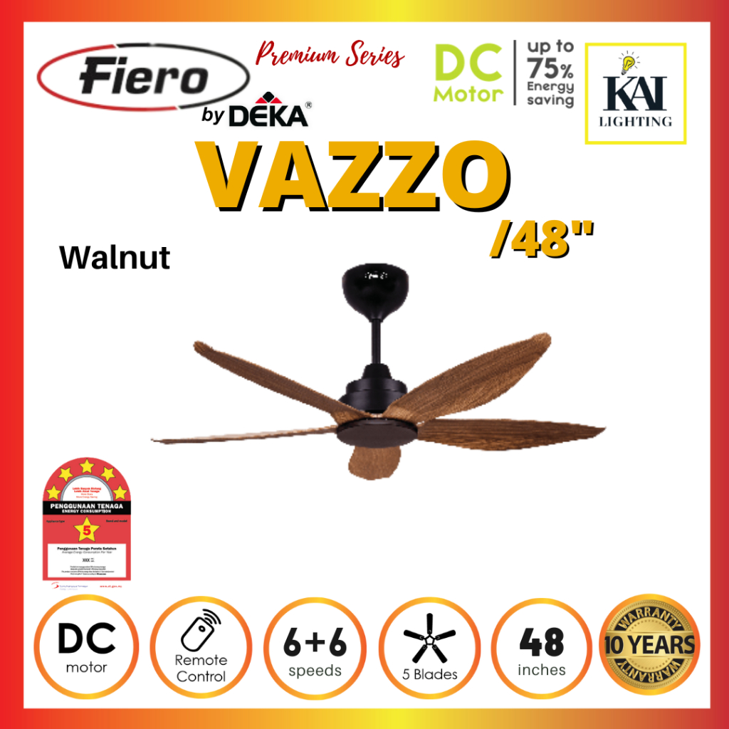FIERO DEKA VAZZO 56" DC MOTOR CEILING FAN WITH 12 SPEED VAZZO 56 (OAK ...