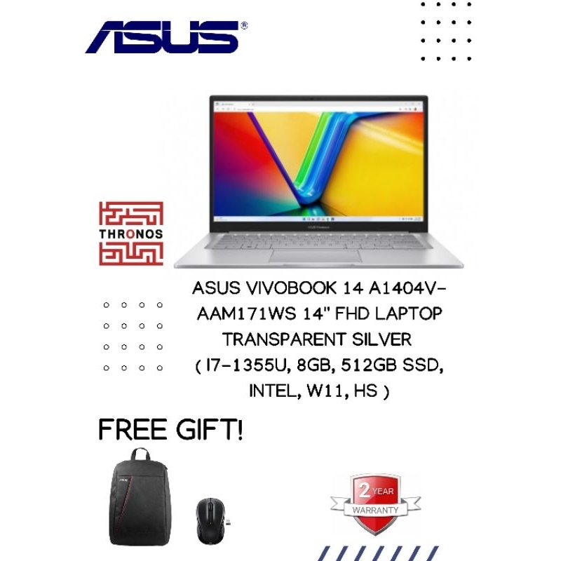 Asus VivoBook 14 A1404V-AAM171WS 14'' FHD Laptop Transparent Silver ...
