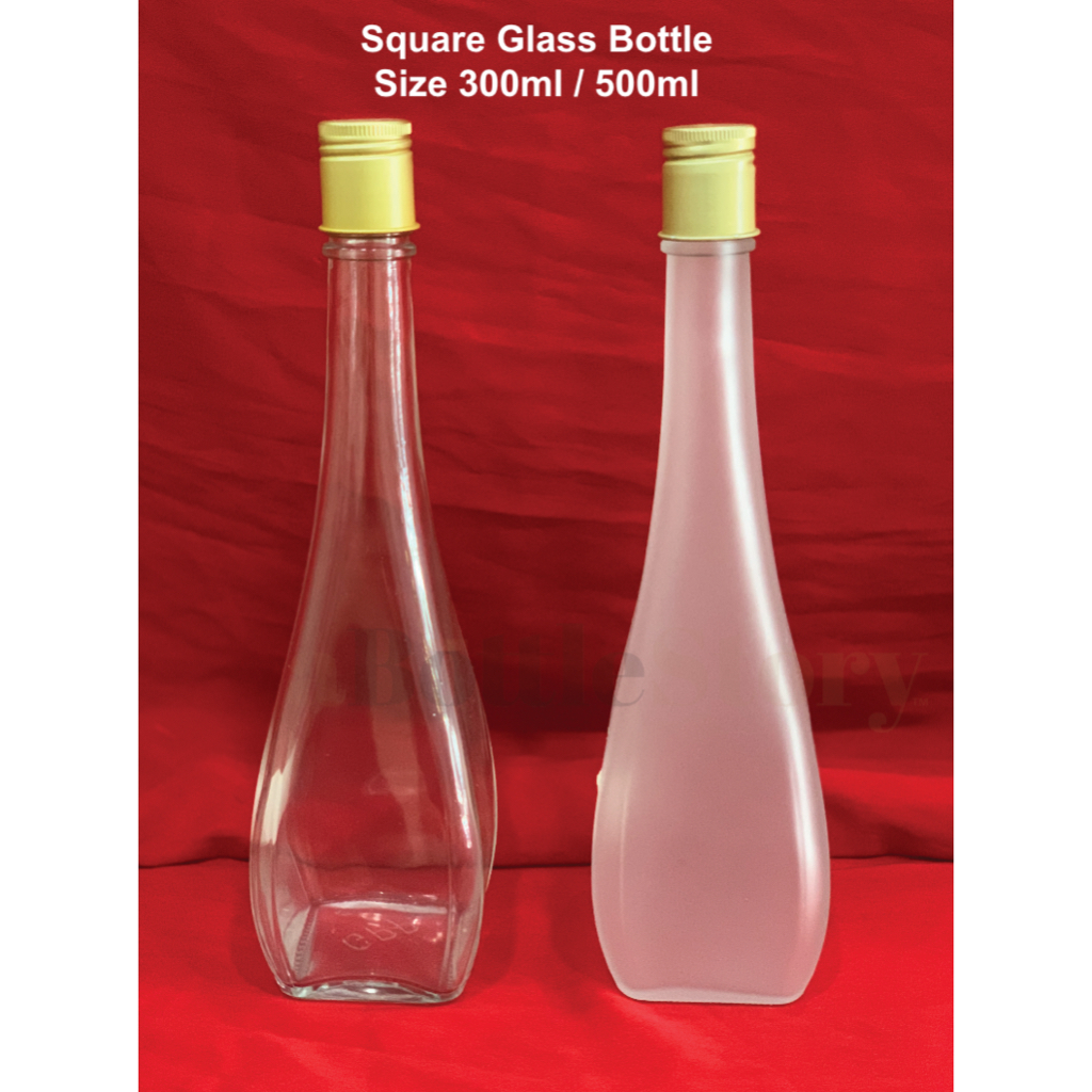 Glass Bottle Long Neck Square / Botol Kaca Madu / Botol Juice 300ml ...