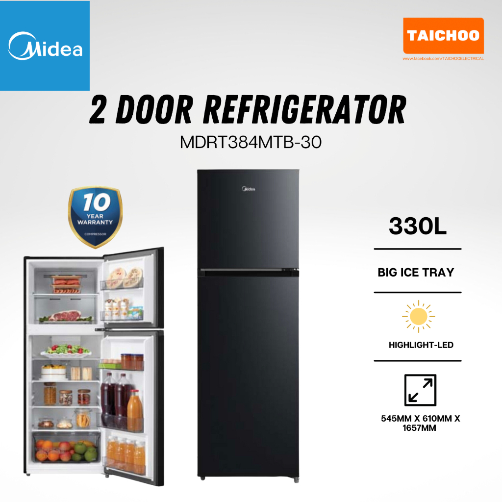 Midea 2 Door Top Freezer Refrigerator 330L MDRT384MTB30 | Shopee Malaysia