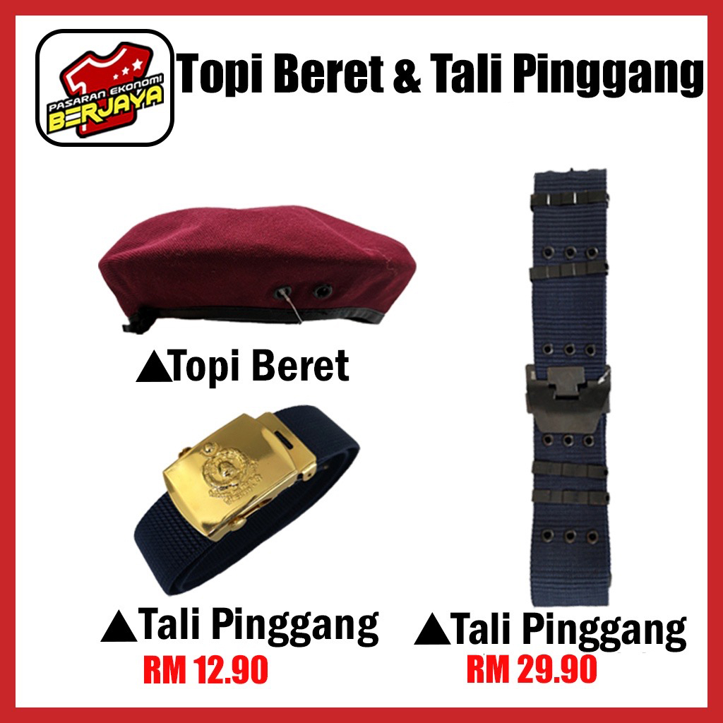 Topi Beret Maroon dan Tali Pinggang Kadet Sekolah/Aksesori Uniform ...