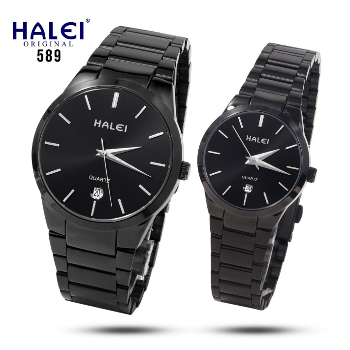 Jam Tangan Lelaki Wanita HALEI 589 Tali Stainless Steel Tahan Air Halei ...