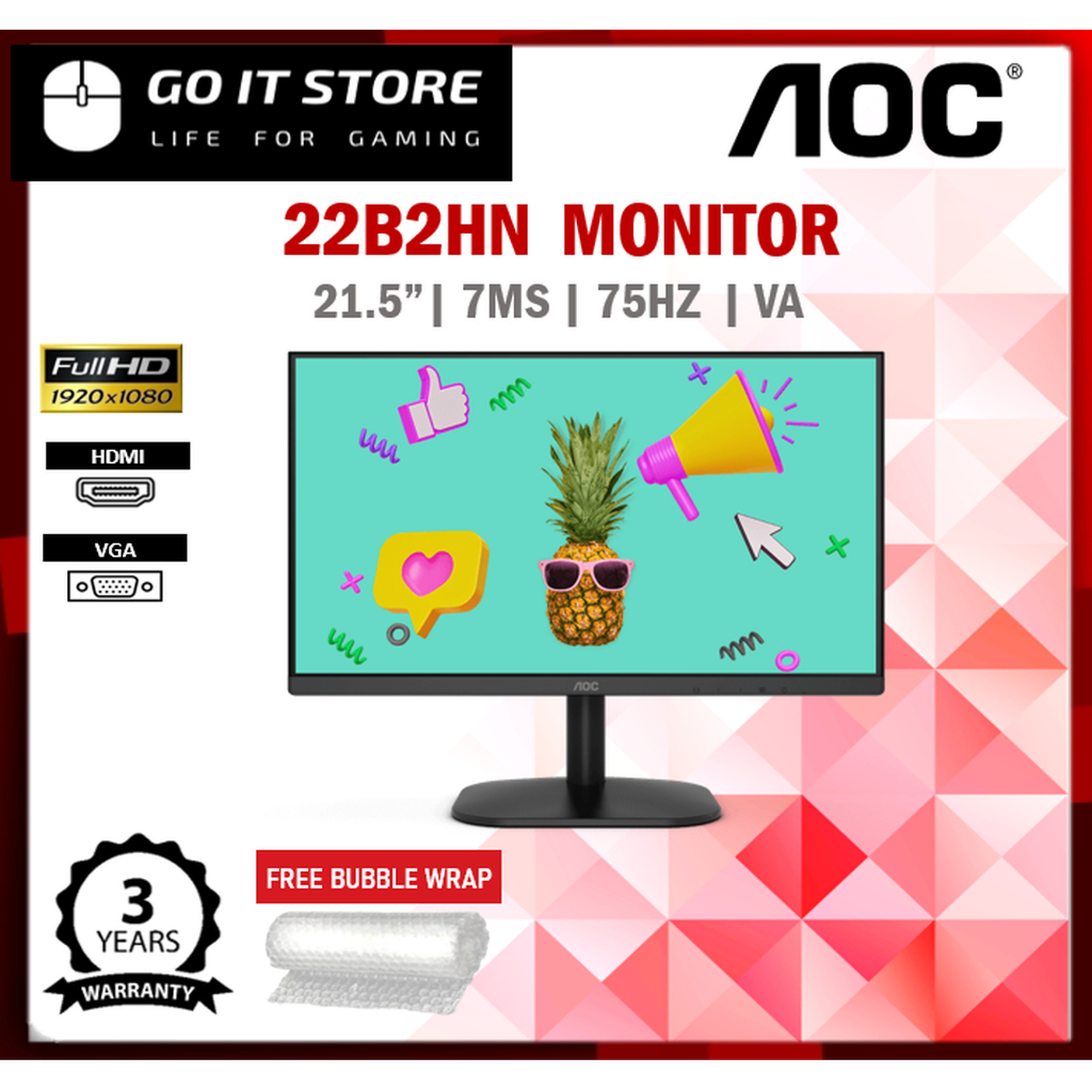 AOC 22B2HM2 (100HZ 4ms) / 22B2HN (75HZ 7ms) 21.5" FHD Monitor (HDMI ...