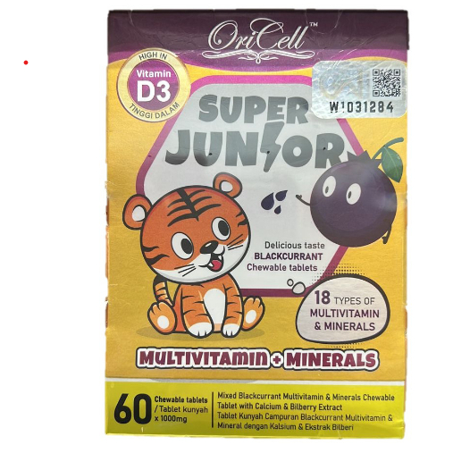 ORICELL SUPER JUNIOR MULTIVITAMIN & MINERAL CHEWABLE TABS 60'S BLACKCURRANT (EXP 09/2024 ...