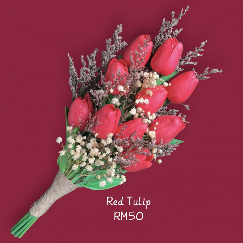 Bunga tangan pengantin tulip merah sesuai untuk tunang nikah sanding ...
