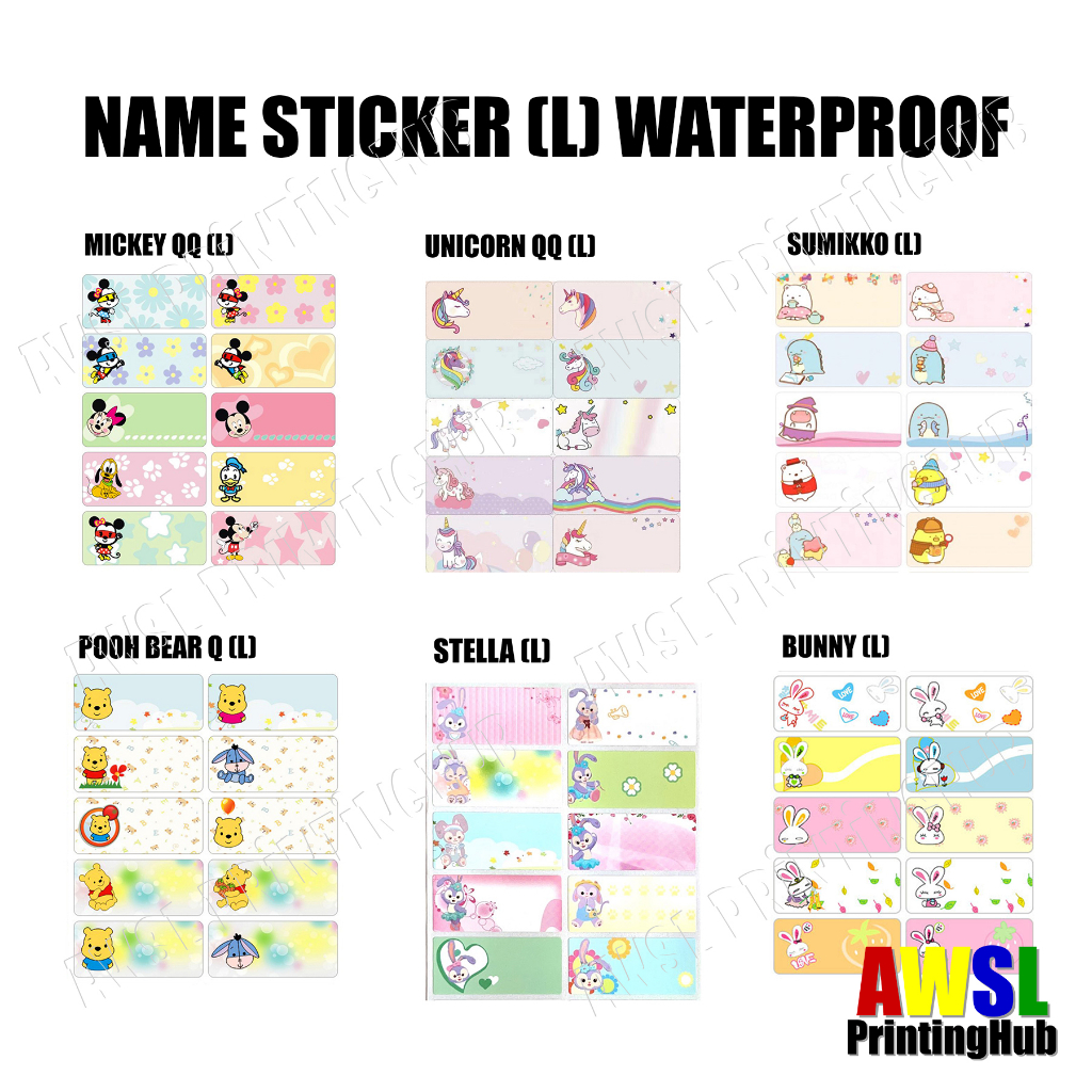 Name Sticker L (50) Waterproof Sticker Cartoons LARGE Sticker Label ...