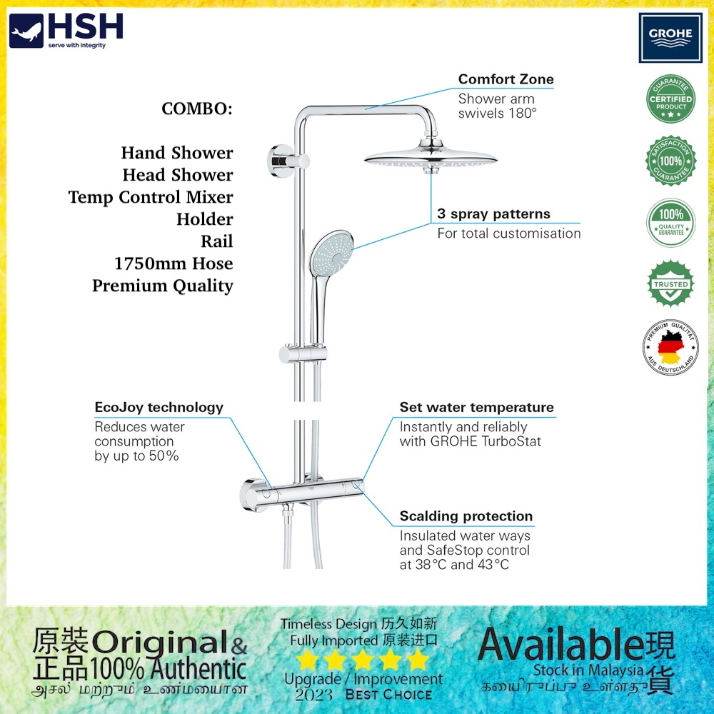 Original GROHE 27296002 Euphoria System 260 Shower system | Shopee Malaysia