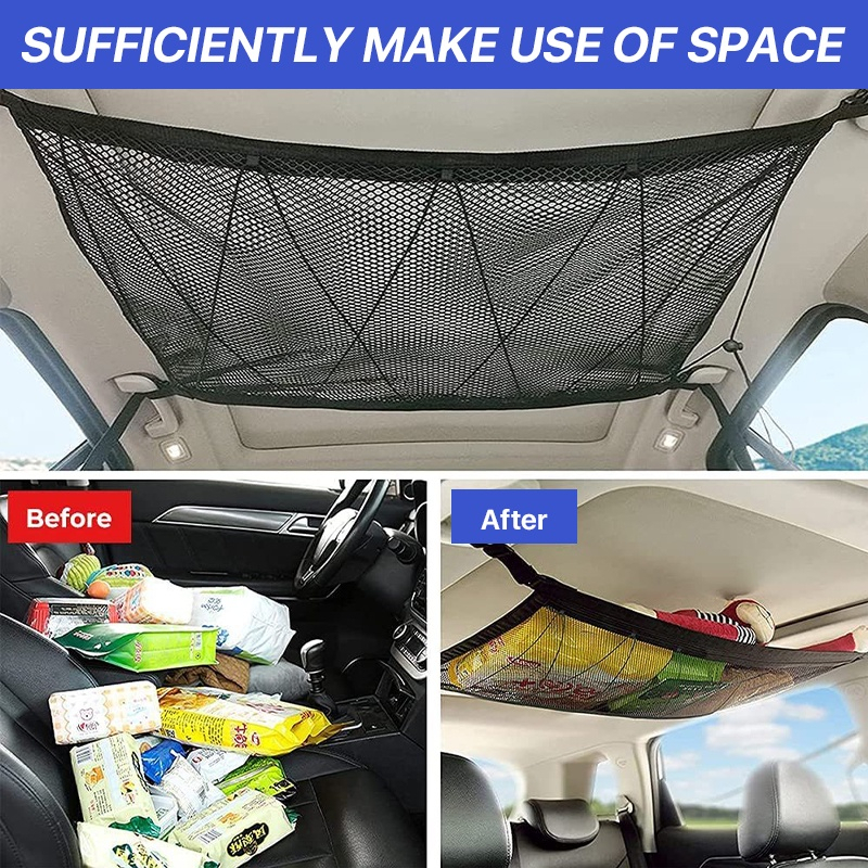 Universal Car Ceiling Roof Mesh Storage Bag Car Roof Pocket Portable In ...