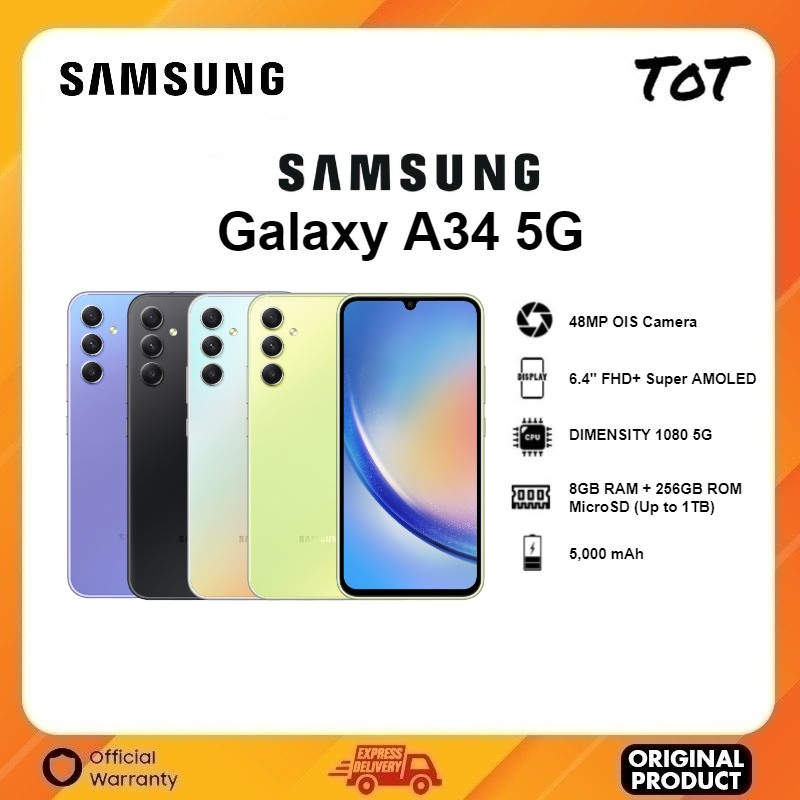SAMSUNG A34 5G (8+256GB) 6.6" FHD+ SUPER AMOLED | 5000 mAh | 25W Fast ...