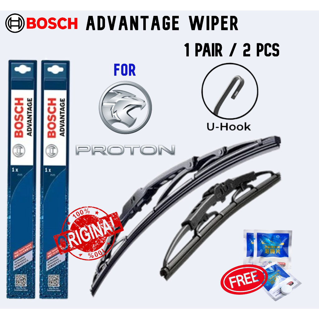 For PROTON Car~ 2 Pcs/Set BOSCH Advantage Wiper U Hook Type (Beli Wiper Percuma 10pcs Windshield ...