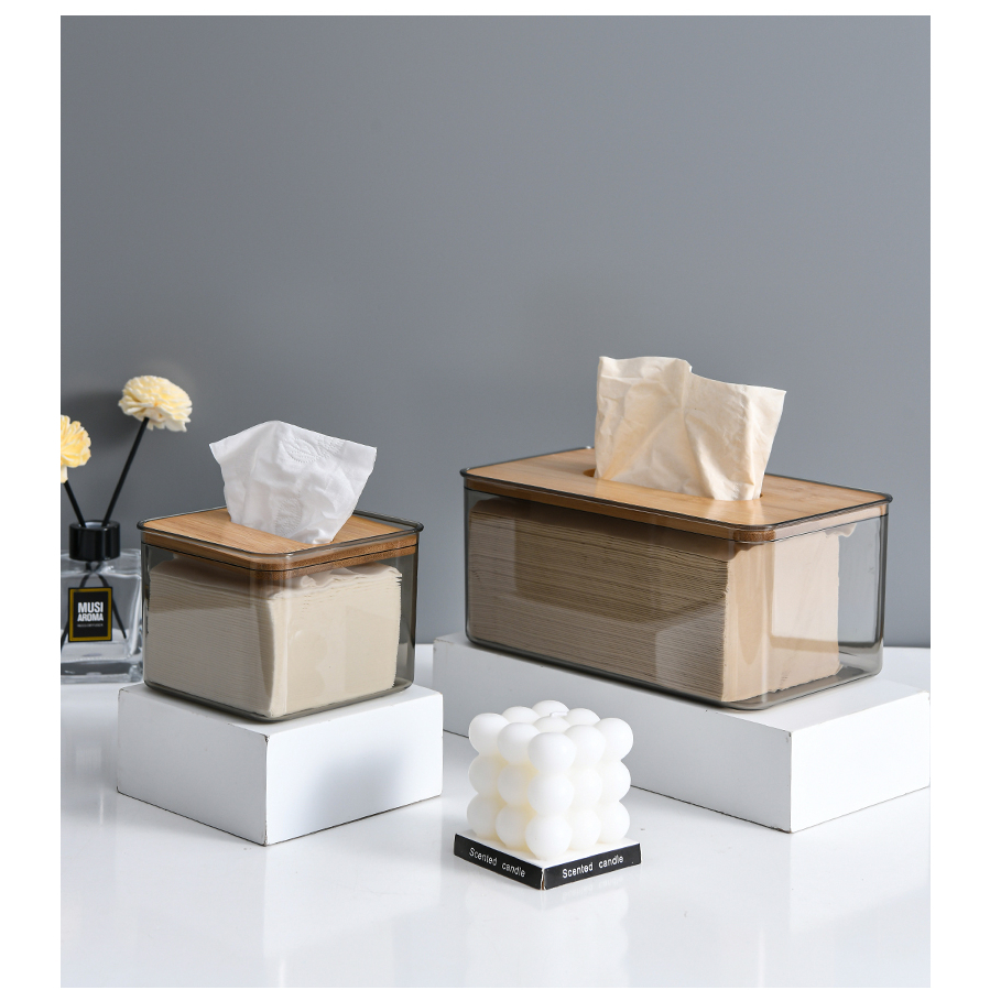 European style retro tissue box simple transparent bamboo and wood ...