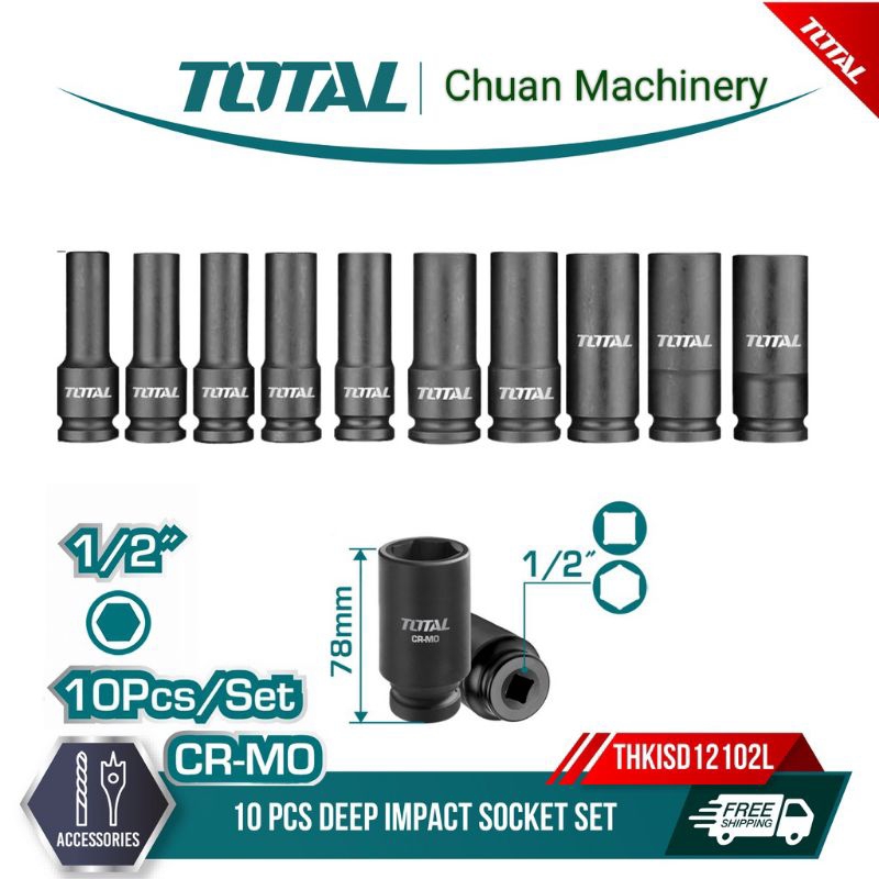 (Ready Stock) Total Deep Impact Socket Set 10 Pcs 1/2'' - THKISD12102L ...