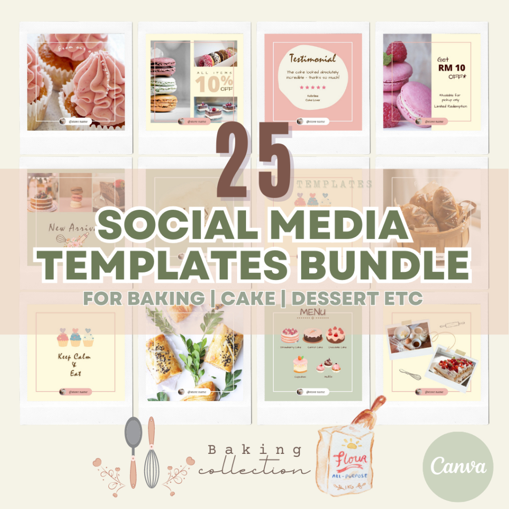 Canva Template Baking Sweet Social Media Templates Bundle Cakes Baking ...