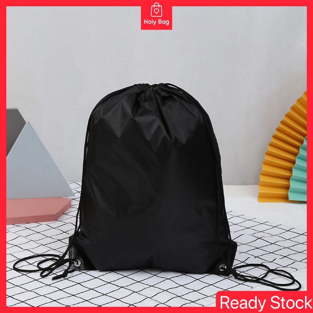 Ready Stock drawstring Bag Nylon Black | No MOQ | Outdoor Women Men ...