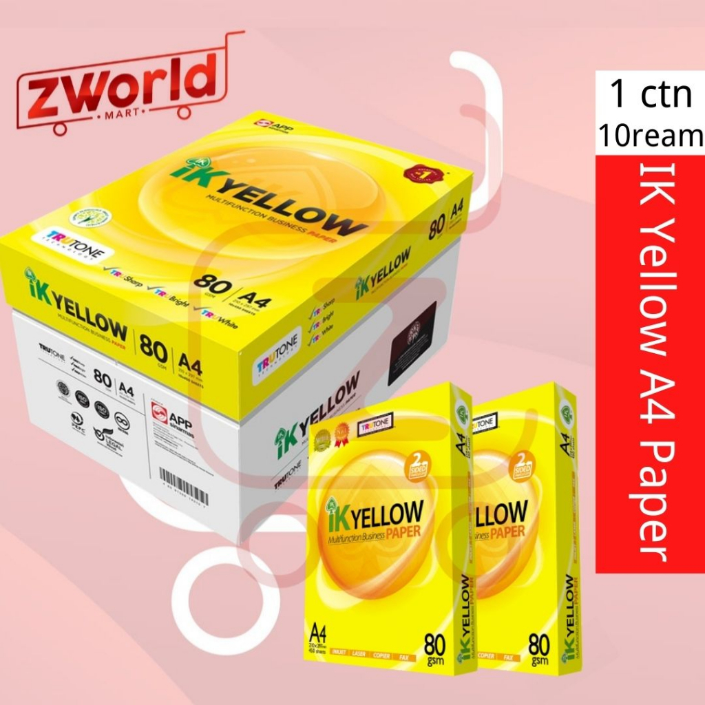 IK Yellow A4 Paper 80gm X450 Sheets X 10Reams | Shopee Malaysia