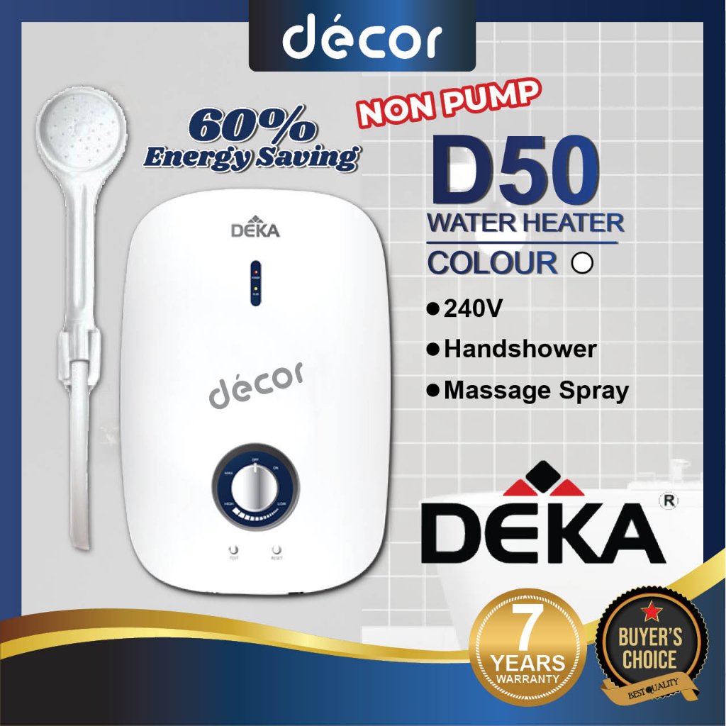 DEKA Water Heater DEKA D50 Non Pump Instant Heat Shower Heater White ...