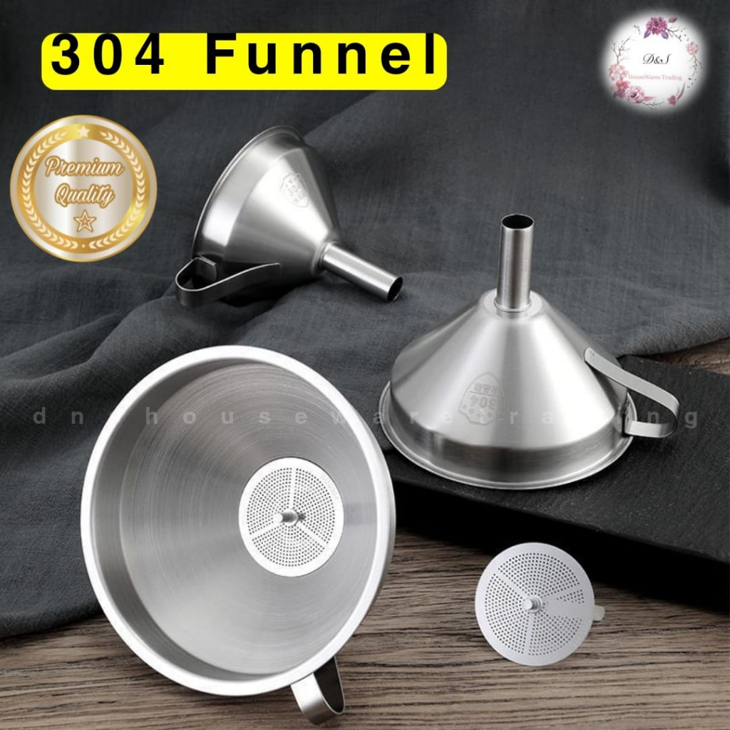 🇲🇾 304 Stainless Steel Funnel Kitchen Filter Residue Oil Spill With ...
