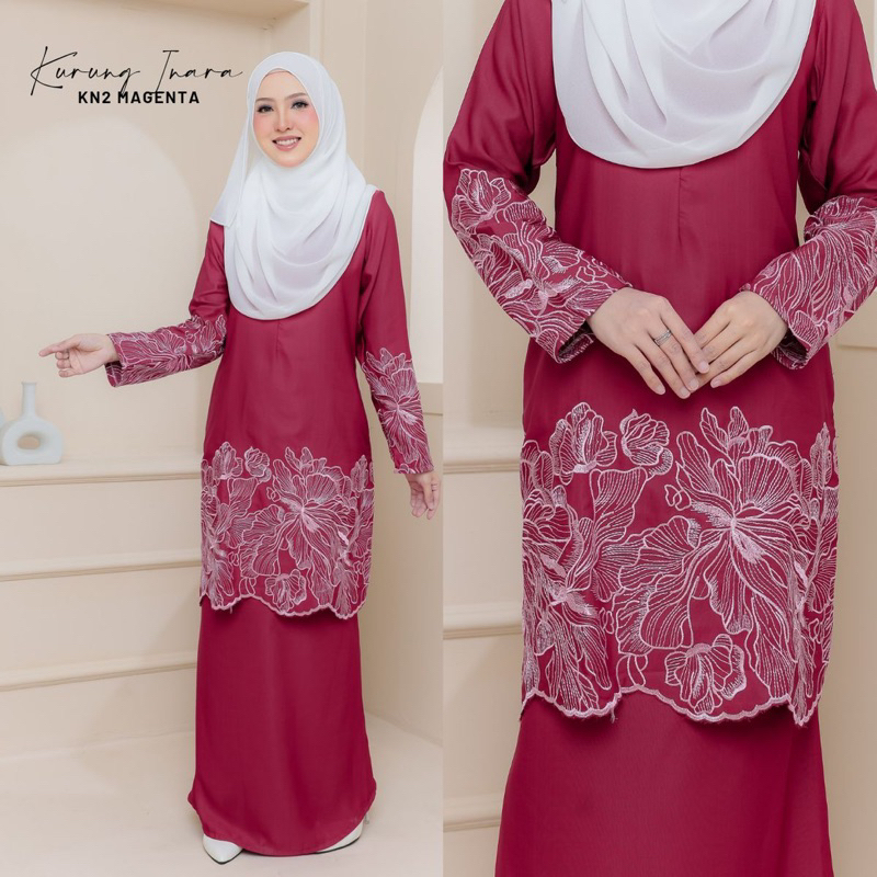 Baju Kurung Sulam Inara “Magenta” Plus Size | Shopee Malaysia