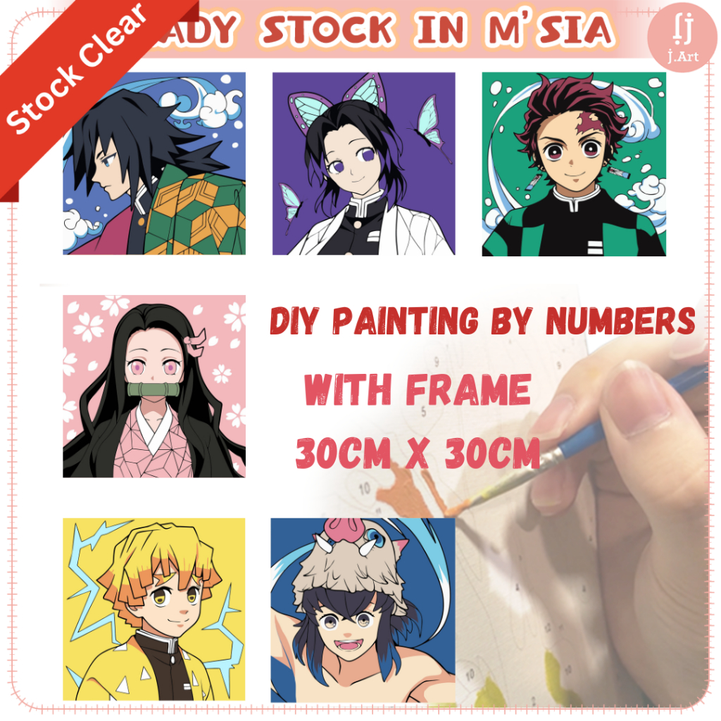 [STOCK CLEAR] FRAMED 30x30cm DEMON SLAYER DIY Paint by Numbers Canvas ...