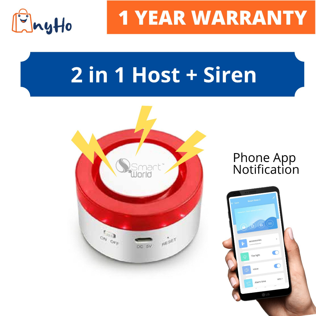 SMART WORLD TUYA SMART LIFE Wireless Siren WiFi Siren 120dB App Control ...