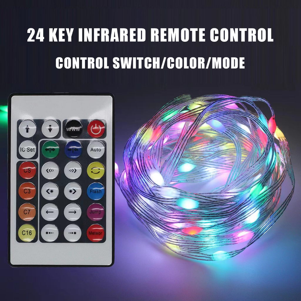 LED Light String with 24-Key Remote Control Smart Bluetooth RGB Color ...