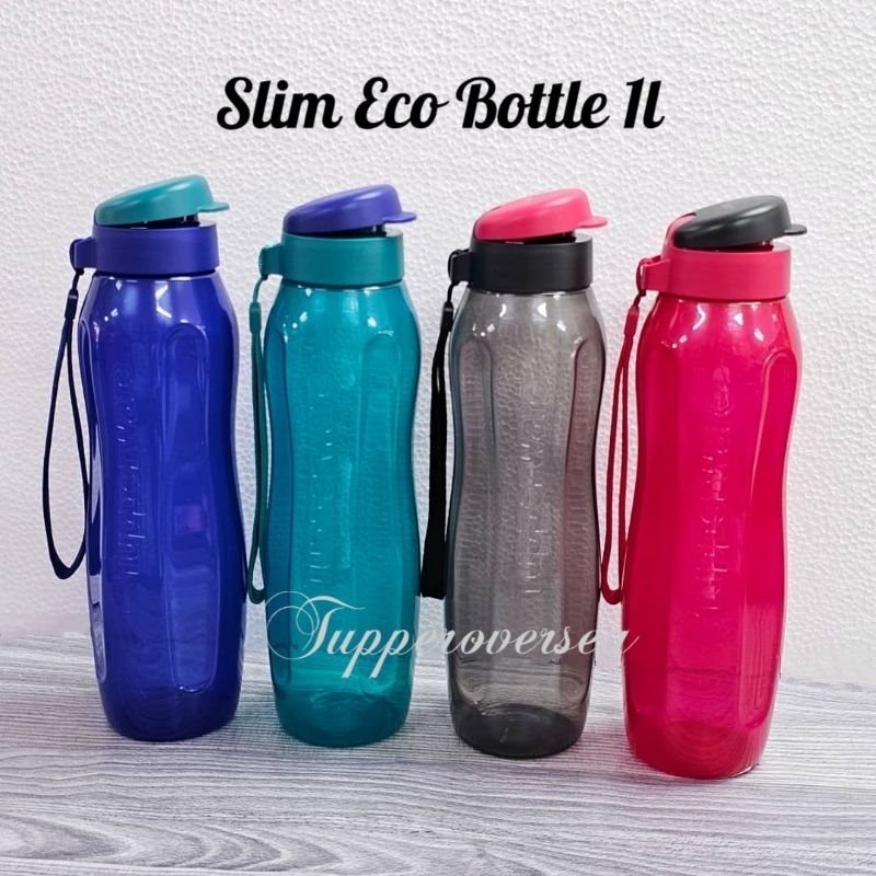Tupperware Slim Eco Bottle 1L with strap - Green / Blue / Red / Black ...