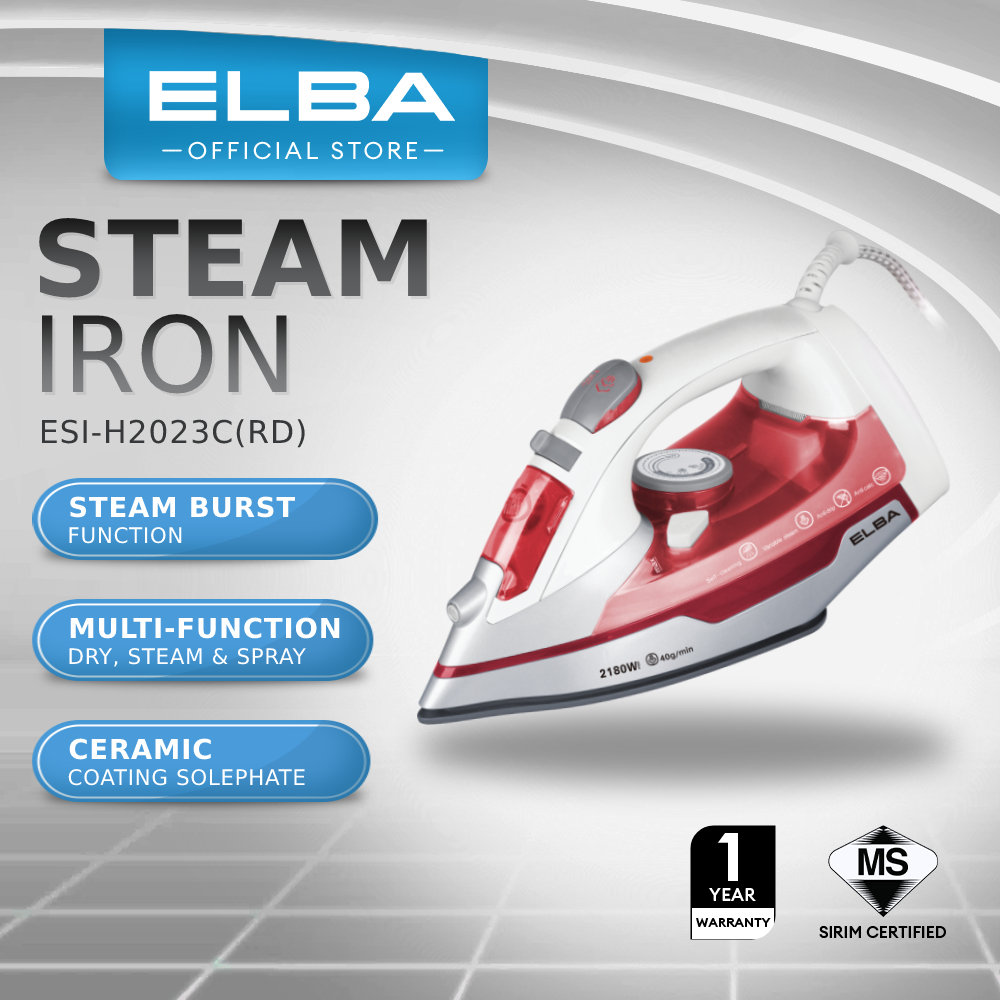 ELBA Steam Iron ESI-H2023C(RD) - Dry, Steam & Spray Function, Red ...