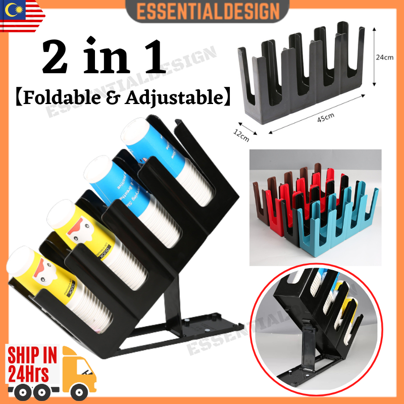 READY🚀 Coffee Shop Paper Cup Holder Rack 4 Compartments Plastic Cup Lid ...