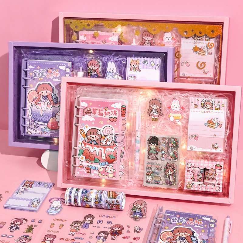 Cute Girl Sticker Set with Hand Account Notebook Deluxe Gift Box Light ...